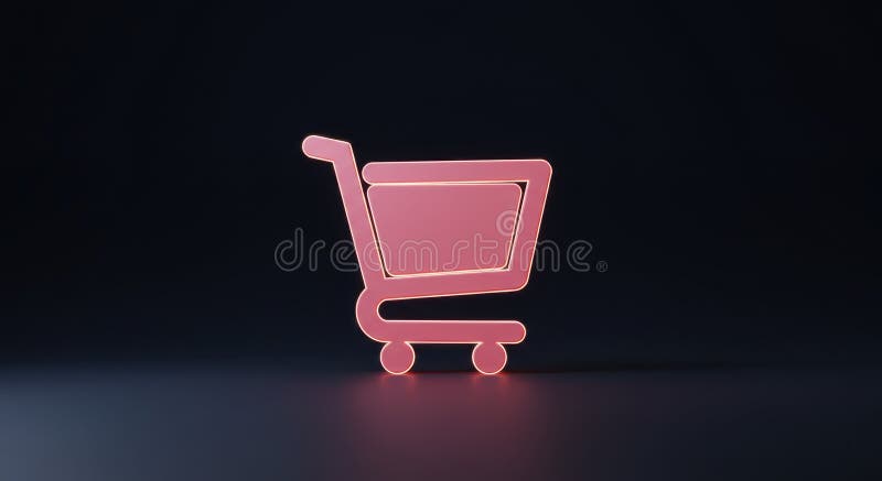 Glowing Pink Shopping Cart Icon on Dark Background Stock Illustration ...