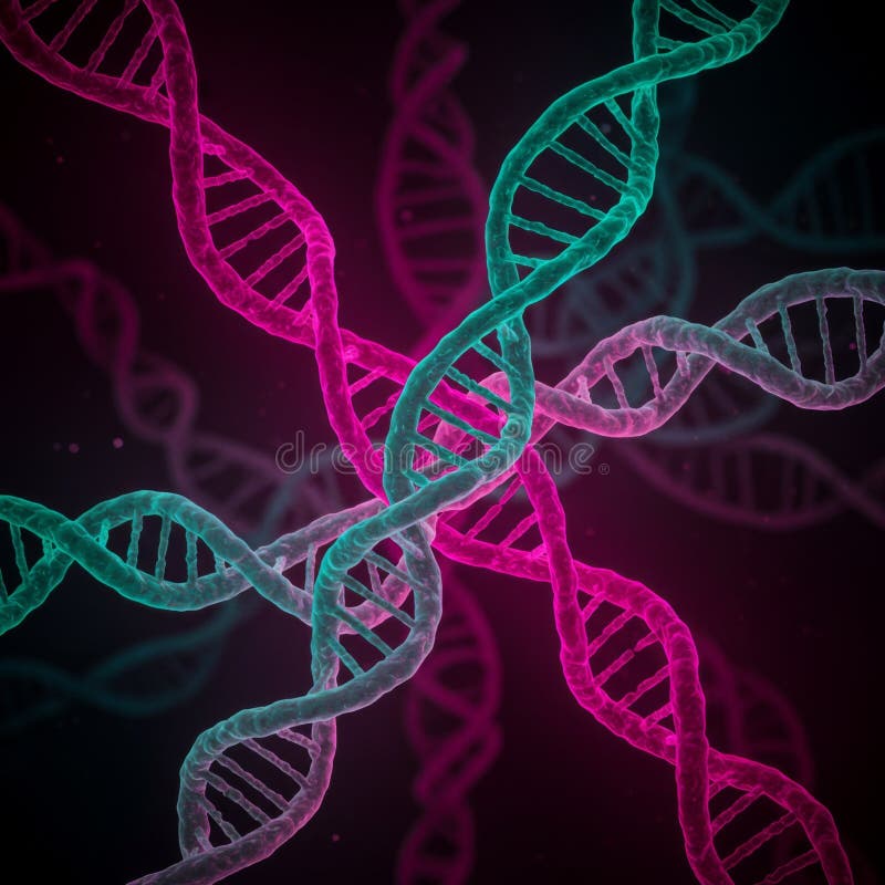Glowing Pink and Teal DNA Helixes Abstract Background Stock ...