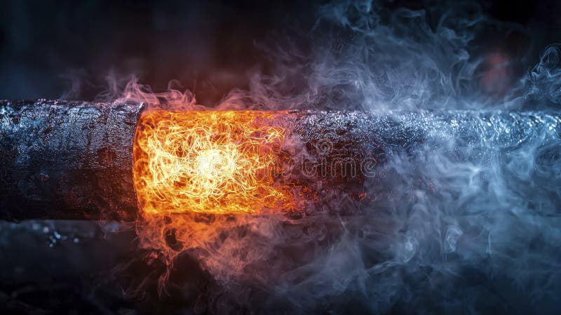 Dynamic Glowing Pipe Emitting Misty Patterns Industrial Setting Digital ...