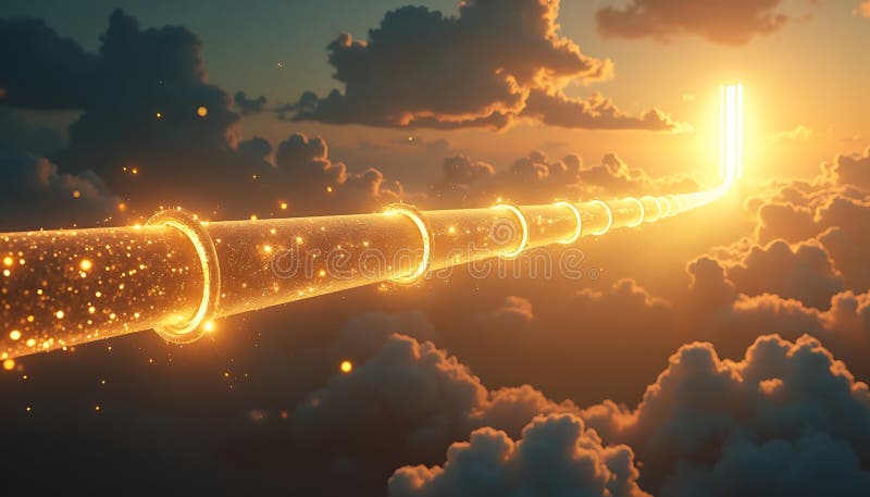Glowing Pipeline Extending into Bright Light Over Clouds Dreamlike ...