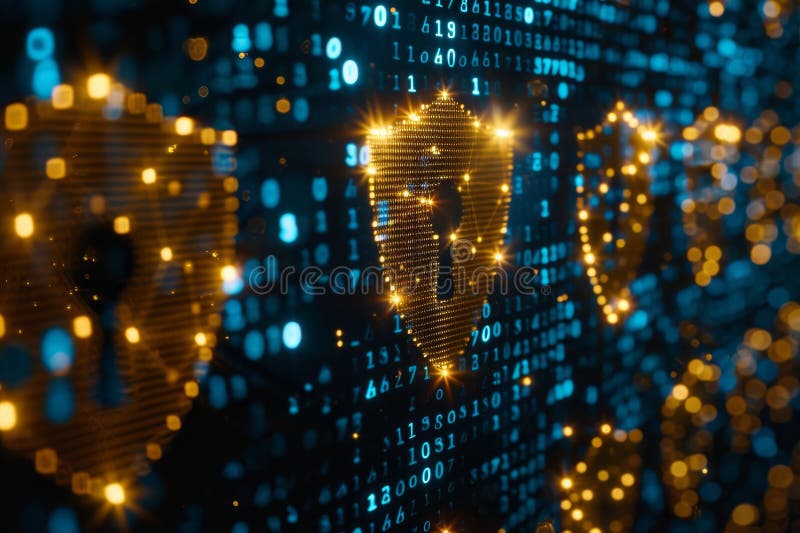 Glowing Pixel Shield Lock Icon with Network Lines Representing ...