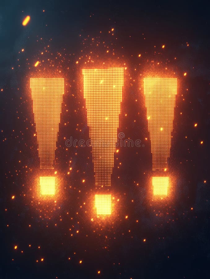 Glowing Pixelated Exclamation Marks in Digital Style. Stock Image ...