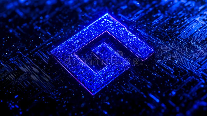 Glowing Pixelated Tech Logo on Circuit Board Background Stock Photo ...