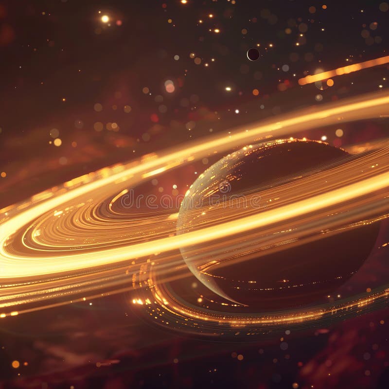 Glowing Planet with Bright Rings in Space Stock Photo - Image of ...