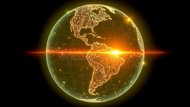 Glowing Planet Earth with Glowing Lines and Dots. Stock Illustration ...