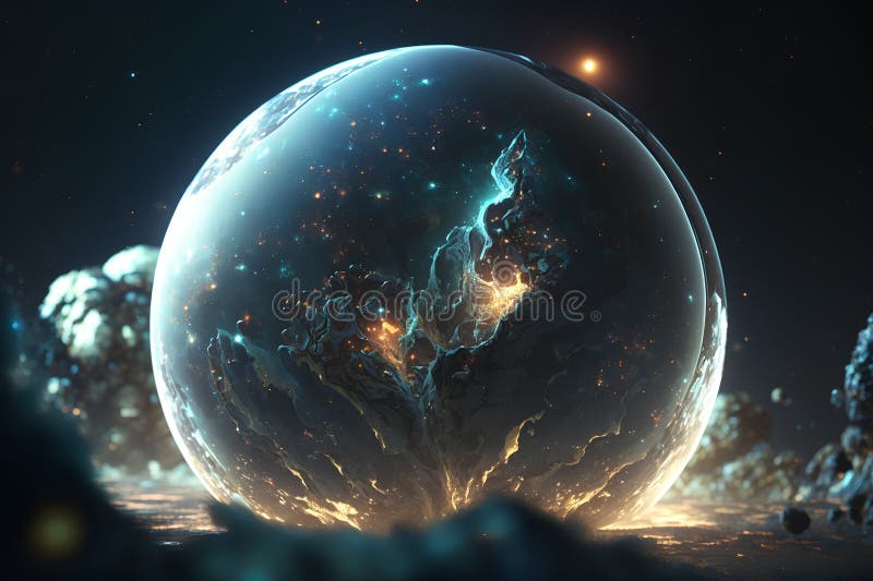 Glowing Planet in Space, 3d Rendering. Computer Digital Drawing Stock ...