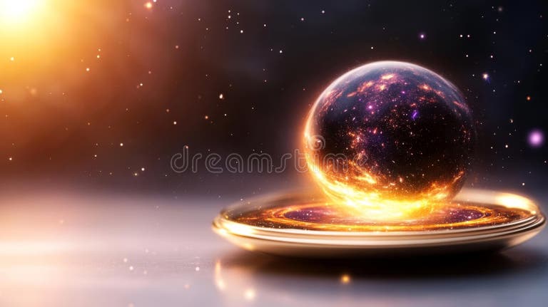 Glowing Planet with Universe Visualized in a Crystal Orb Stock ...