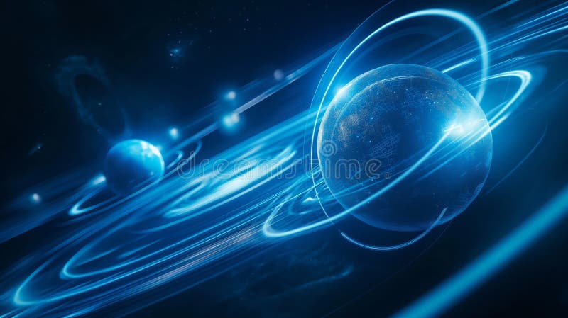 Glowing Planets with Blue Rings in Space Stock Photo - Image of planets ...