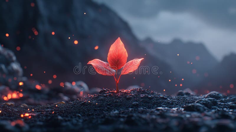 Glowing Plant Sprout Emerges from Volcanic Ash Stock Image - Image of ...