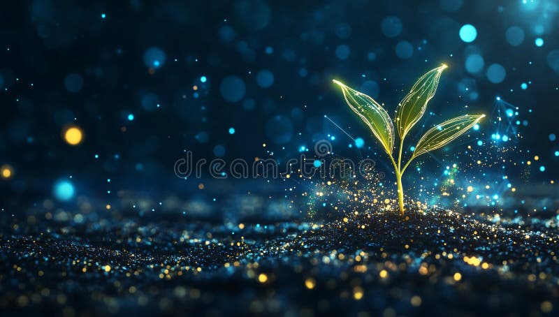 Glowing Plant Sprout Growing in Dark Soil with High Quality Image Stock ...