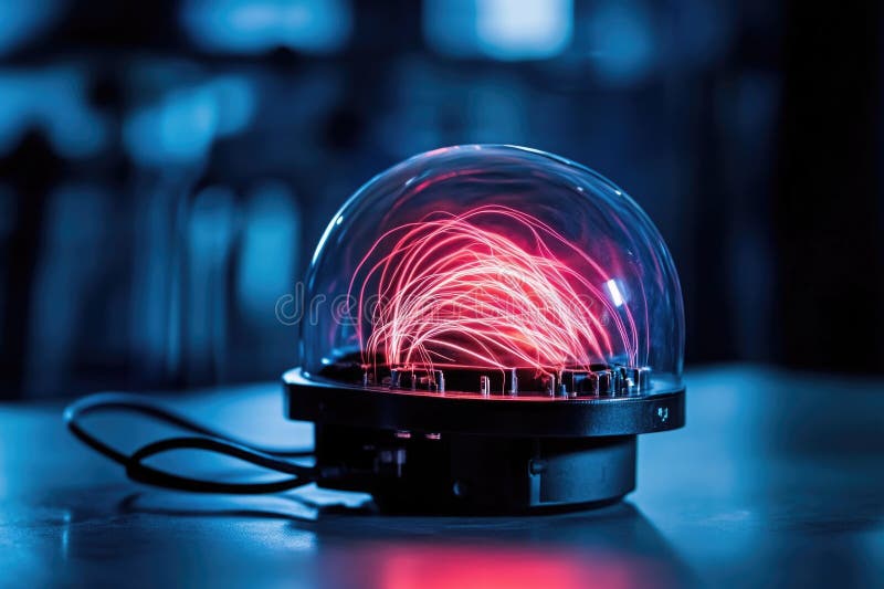 Glowing Plasma Orb with Red Electric Tendrils in Dark Room Stock ...