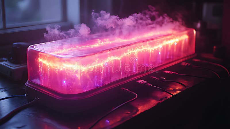 Glowing Plasma Tubes in a Rectangular Glass Enclosure Emitting Smoke ...