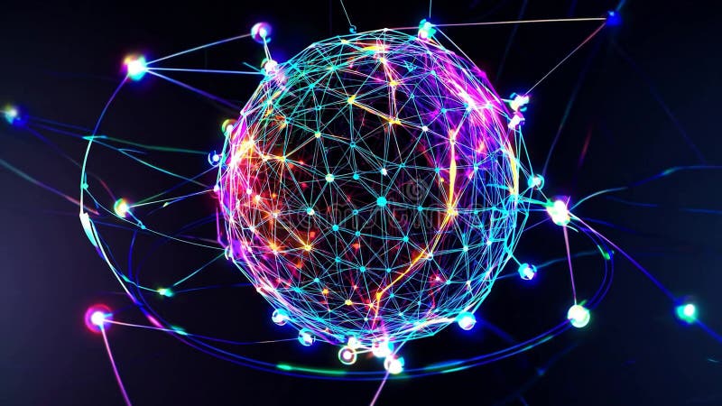 Glowing Plexus Sphere Rotating while Transferring Data through a ...