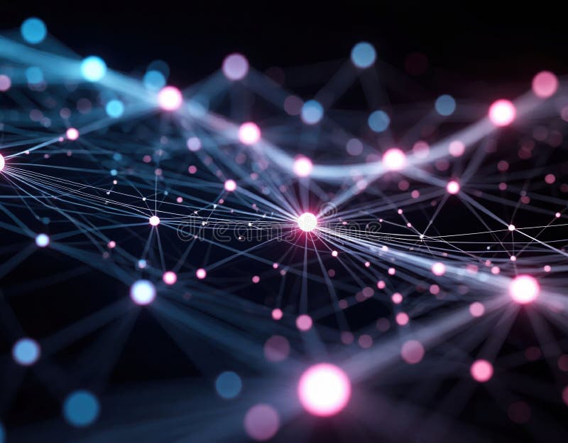 Glowing Points Connected by Faint Fluorescent Lines in 3D Space. Stock ...