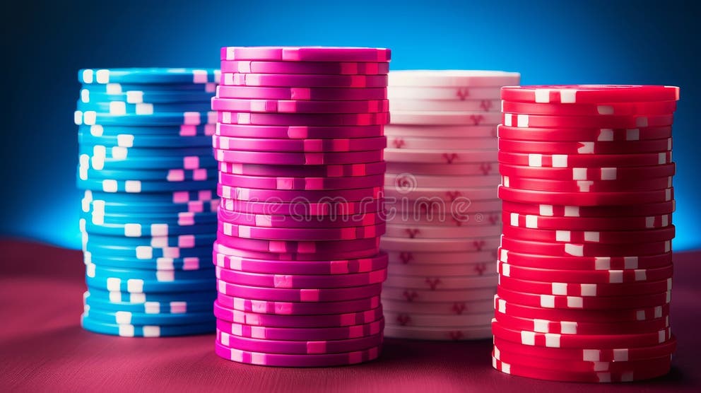 Glowing Poker Chips Stack on Minimalist Studio Backdrop with Dramatic ...