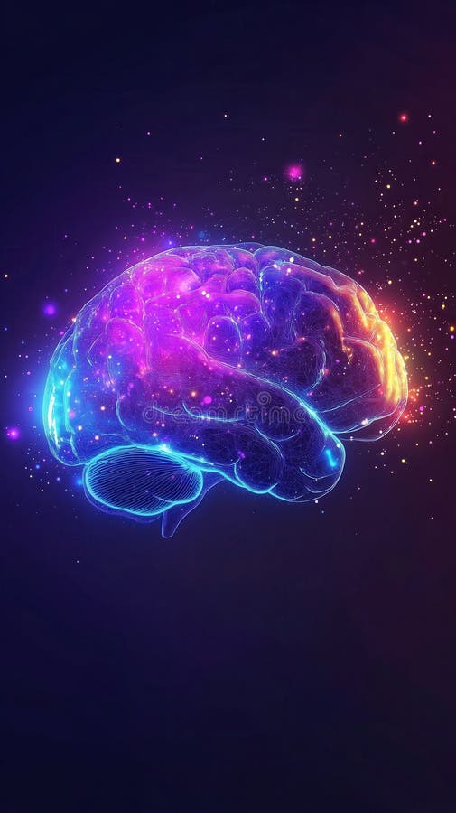 Glowing Polygonal Human Brain Generating Ideas on Dark Background Stock ...