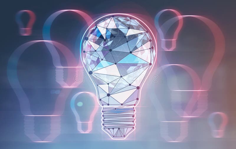 Glowing Polygonal Light Bulb Neon Bulbs Background Stock Illustration ...