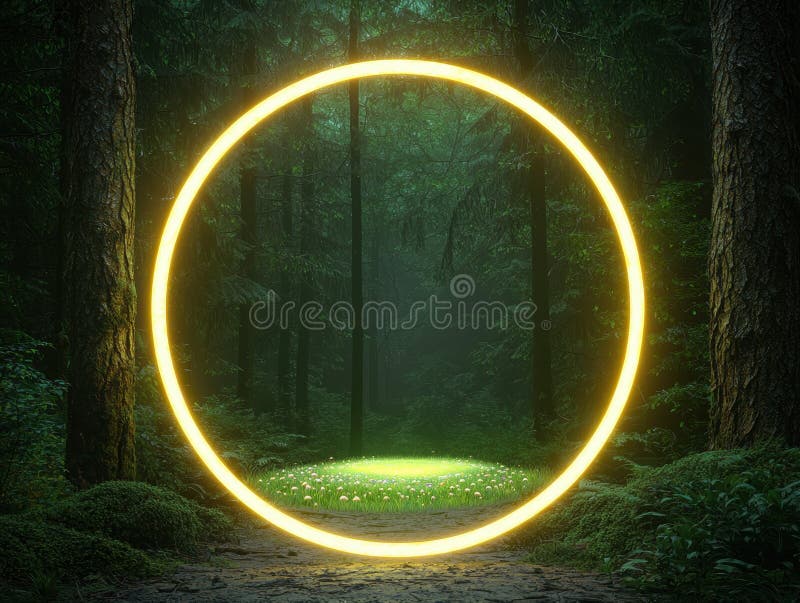 Enchanted Forest with Glowing Crystals and Fireflies Stock Illustration ...