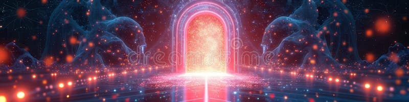 Glowing Portal in Futuristic Digital World with Neon Lights and Cosmic ...