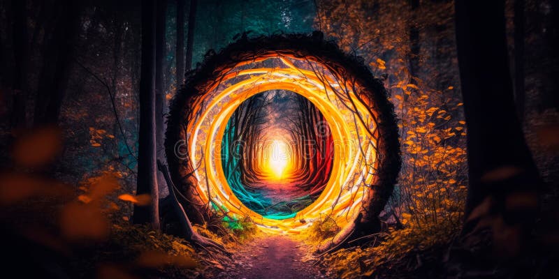 Glowing Portal Opening in the Middle of a Forest Generative AI Stock ...