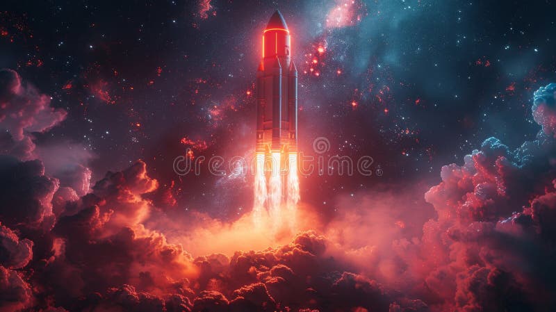 Glowing Poster with Dark Night Background in 2023. Neon Rocket with New ...