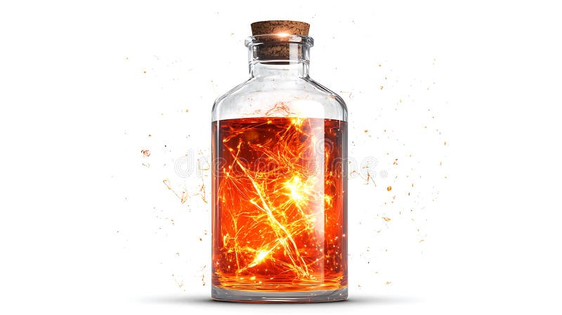 Glowing Potion Bottle Filled with Vibrant Orange Liquid and Sparkles ...