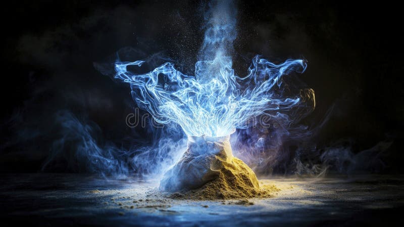 Glowing Powder Cascade Over White Canvas Art Creation Dark Studio ...