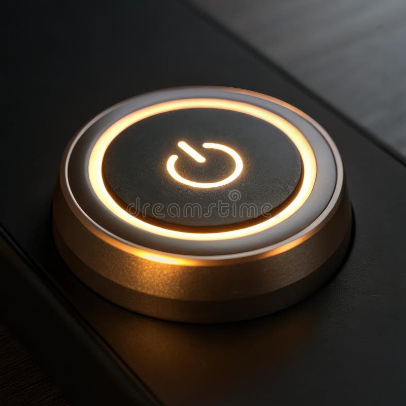 Glowing Power Button on a Sleek Modern Surface Stock Illustration ...