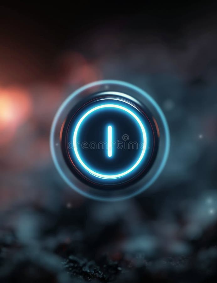 Glowing Power Button Symbol Illuminated in Dark Environment Stock Image ...