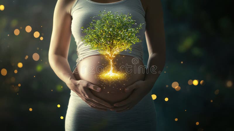 A Glowing Pregnant Belly with a Family Tree Growing Stock Illustration ...