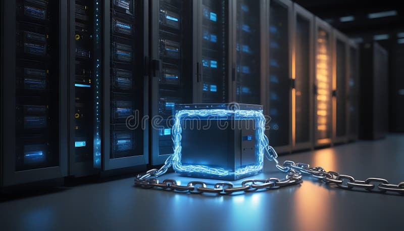 Glowing Protected Chain Around Data Server, Stock Illustration ...