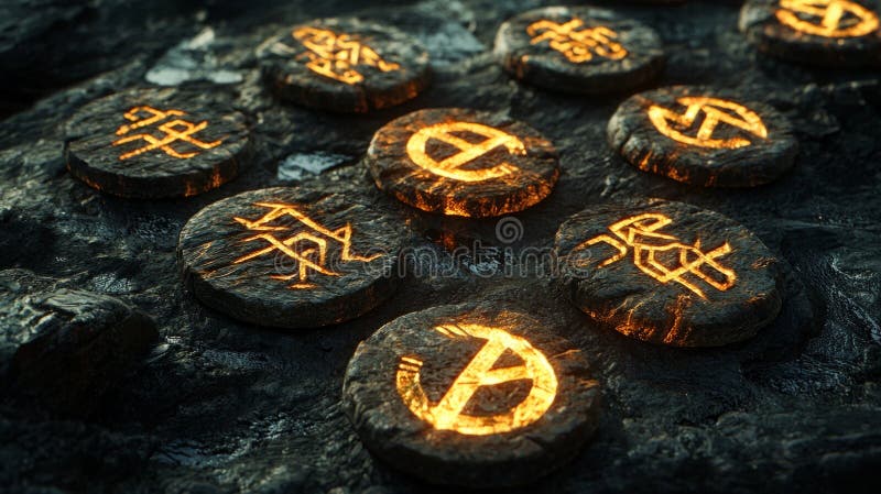 Glowing Protective Runes are Displayed on Rune Chips Each Symbol ...