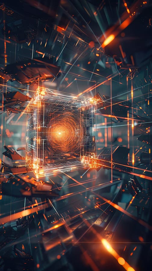 A Glowing Pulsating Core Encased in a Geometric Structure Illustrating ...