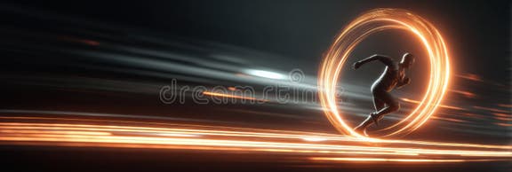 Glowing Pulse Ring Surrounds Athletic Runner in Motion with Blurred ...