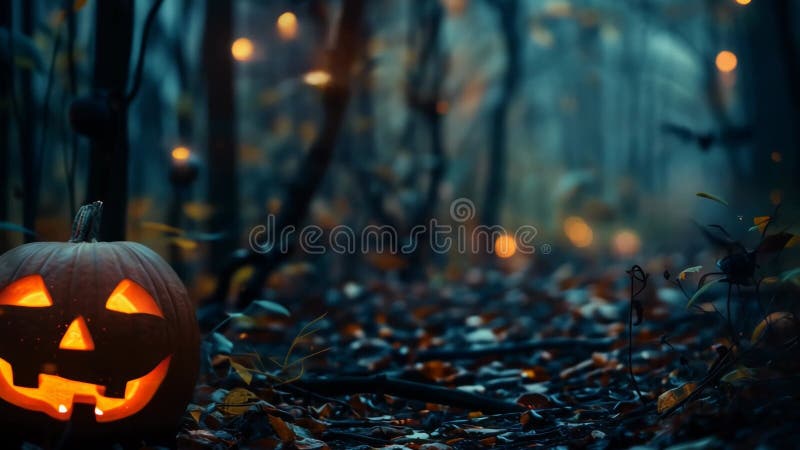 Glowing Pumpkin in Forest on Halloween Stock Video - Video of dark ...