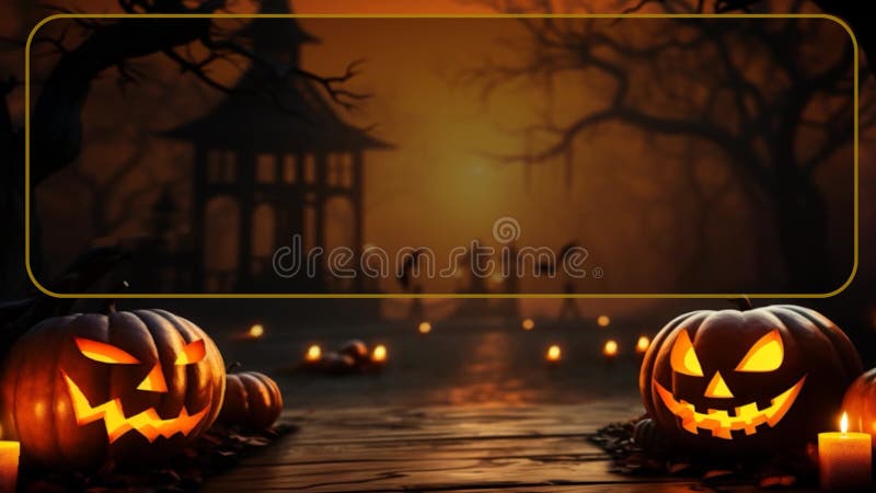 Glowing Pumpkin Lantern on Wooden Table in Halloween Setting Pumpkin ...