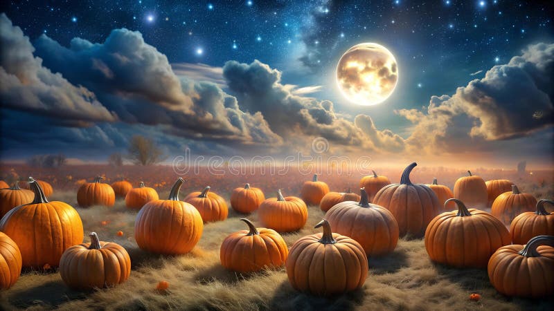 Glowing Pumpkin Patch Illuminated Moonlight Ai Generated Stock Photos ...