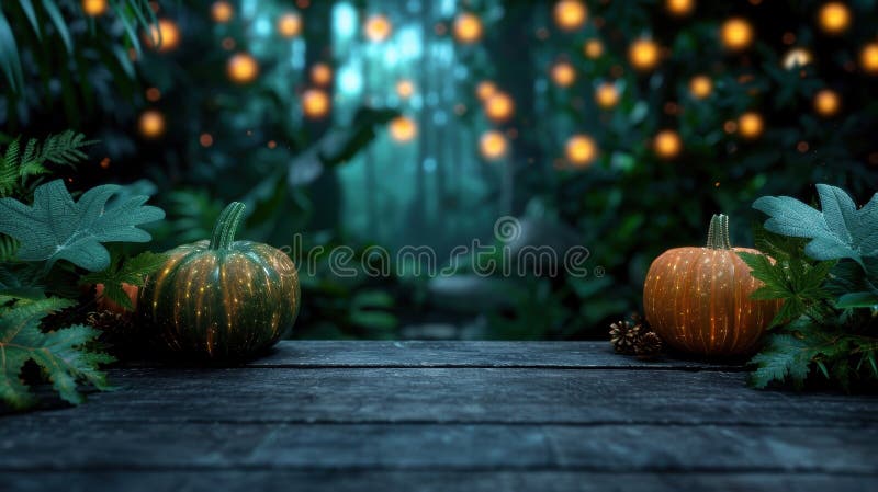 Glowing Pumpkins in a Magical Forest Stock Illustration - Illustration ...