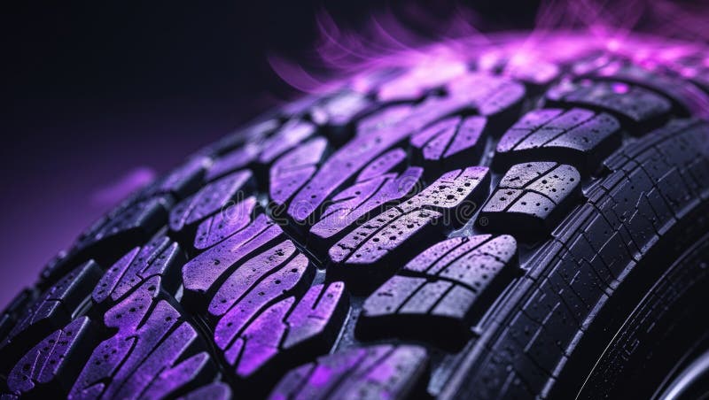 Glowing Purple Abstract Black Rubber Car Tire Tread. Stock Image ...