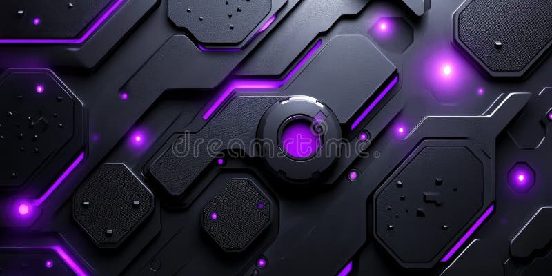 Glowing Purple Background with a Black Microchip and High-tech ...