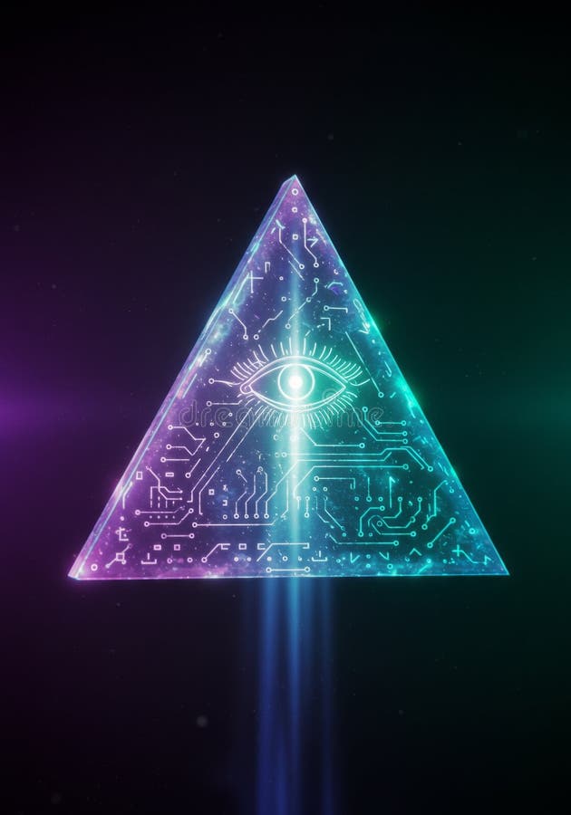 Glowing Purple Blue Triangle Circuit Board Eye Pyramid Stock ...
