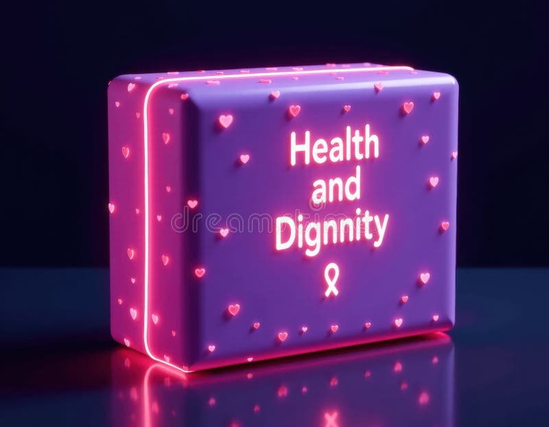 Glowing Purple Box with Health and Dignity Message and Hearts Stock ...