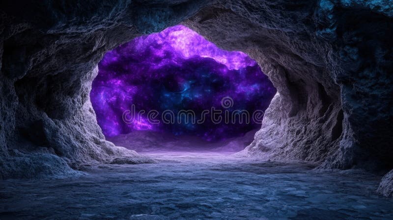 Glowing Purple Cave with Ethereal Lighting Stock Illustration ...