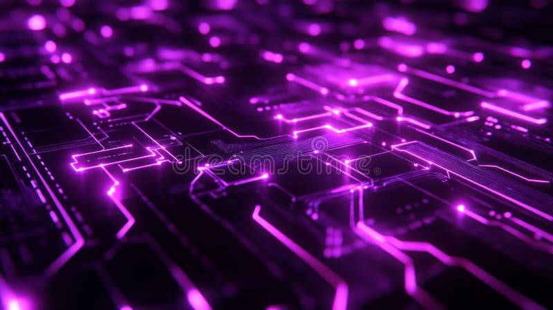 Glowing Purple Circuit Board Pattern, Futuristic Technology Concept ... Glowing Purple Circuit Board Pattern, Futuristic Technology Concept ...