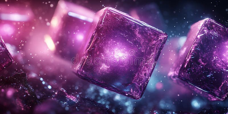 Glowing Purple Crystal Cubes Abstract Background Neon Lights Stock Illustration - Illustration ...