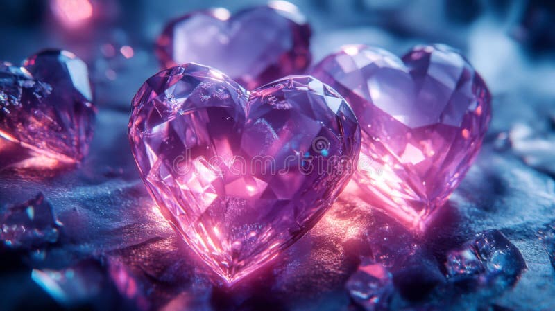 Glowing Purple Crystal Hearts Illuminated Background Stock Illustration ...