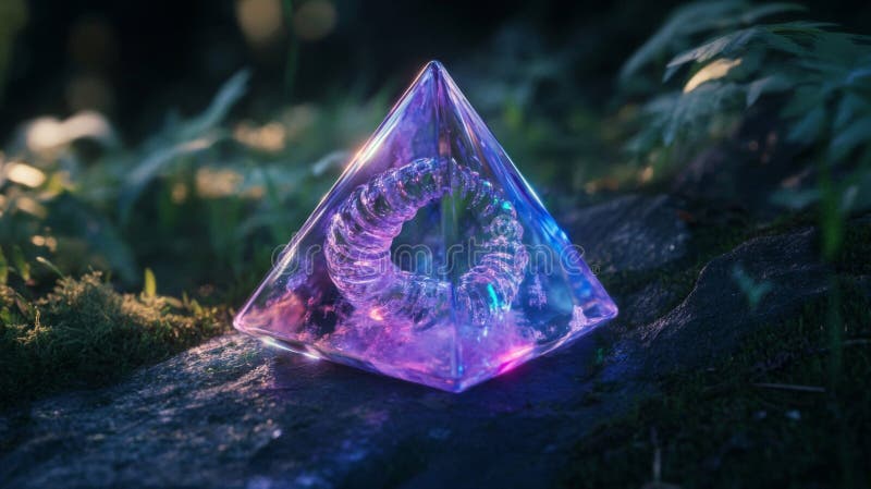 Glowing Purple Crystal Pyramid in Mossy Forest Setting Stock ...