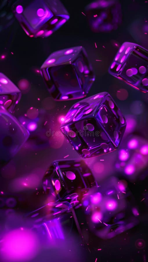 Glowing Purple Dice Floating in Dark Background with Neon Light Effect ...