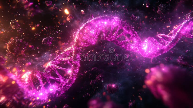 Glowing Purple DNA Strand in Cosmic Space Stock Photo - Image of ...