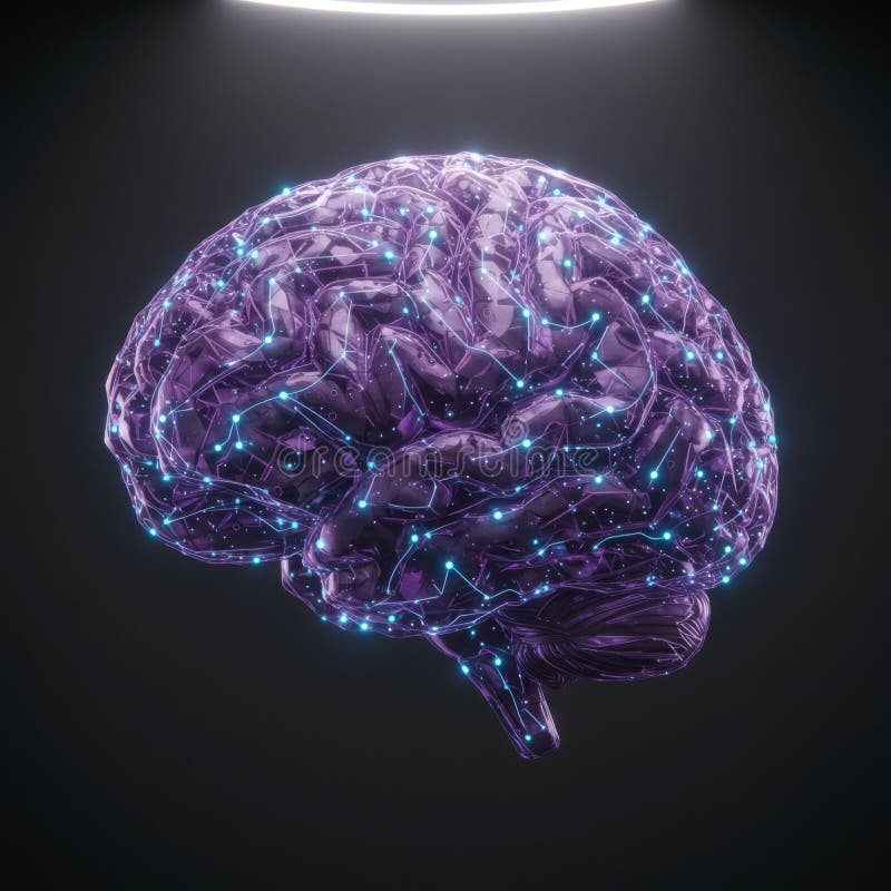 Glowing Purple Human Brain 3D Render Stock Illustration - Illustration ...